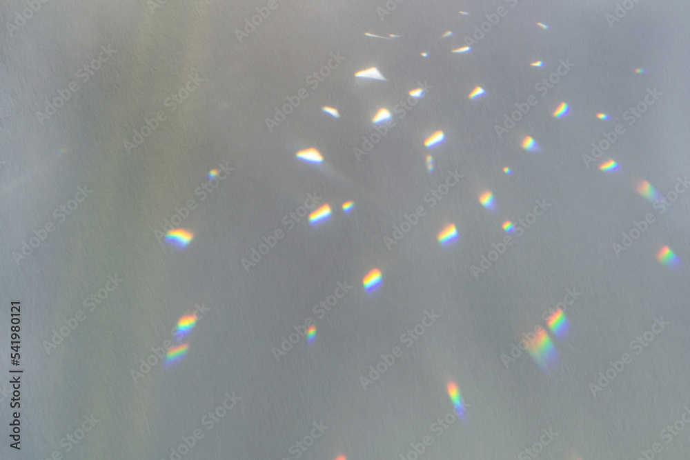 Rainbow light crystal leak overlay background. Prism glass flare effect ...