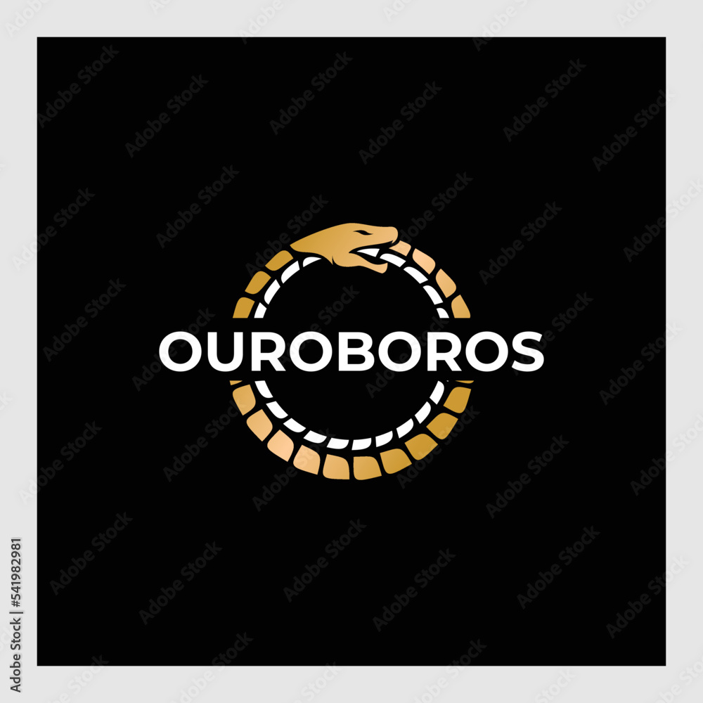 An ouroboros or uroboros serpent snake consuming its own tail circle in ...