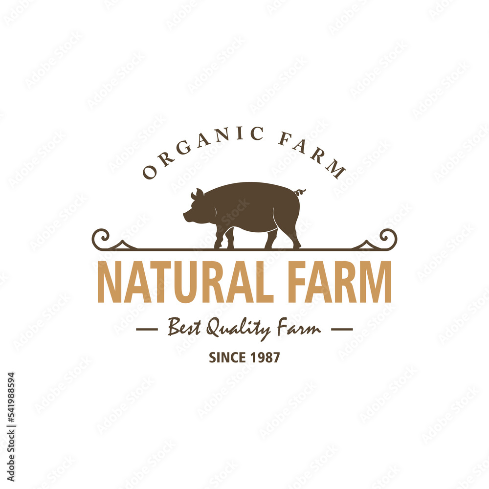 vintage, retro, farm logo, farm label, farm illustration, pig farm ...