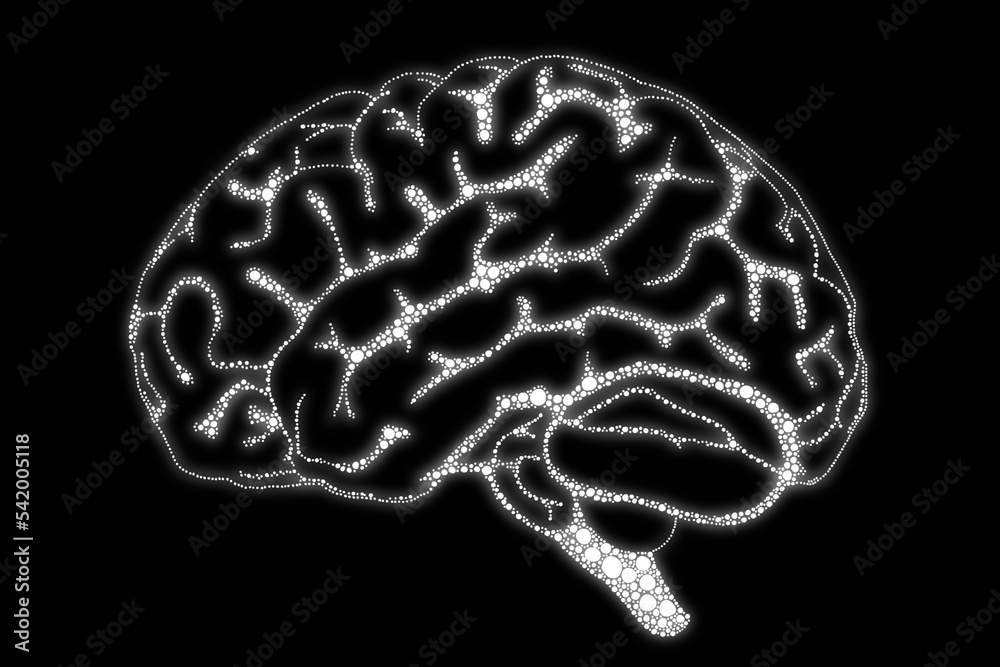 Hand drawn scientific illustration glowing brain synapse sensory ...
