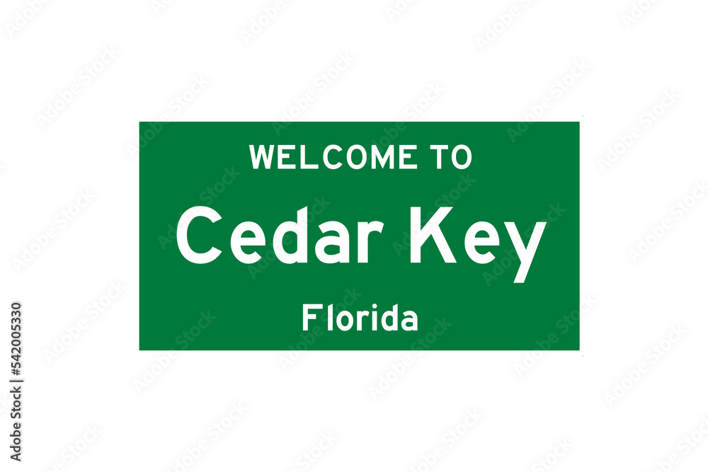 Cedar Key, Florida, USA. City limit sign on transparent background ...