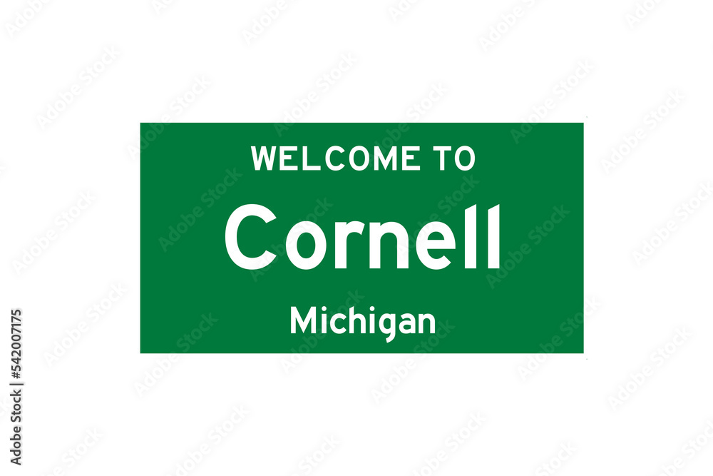 Cornell, Michigan, USA. City limit sign on transparent background ...