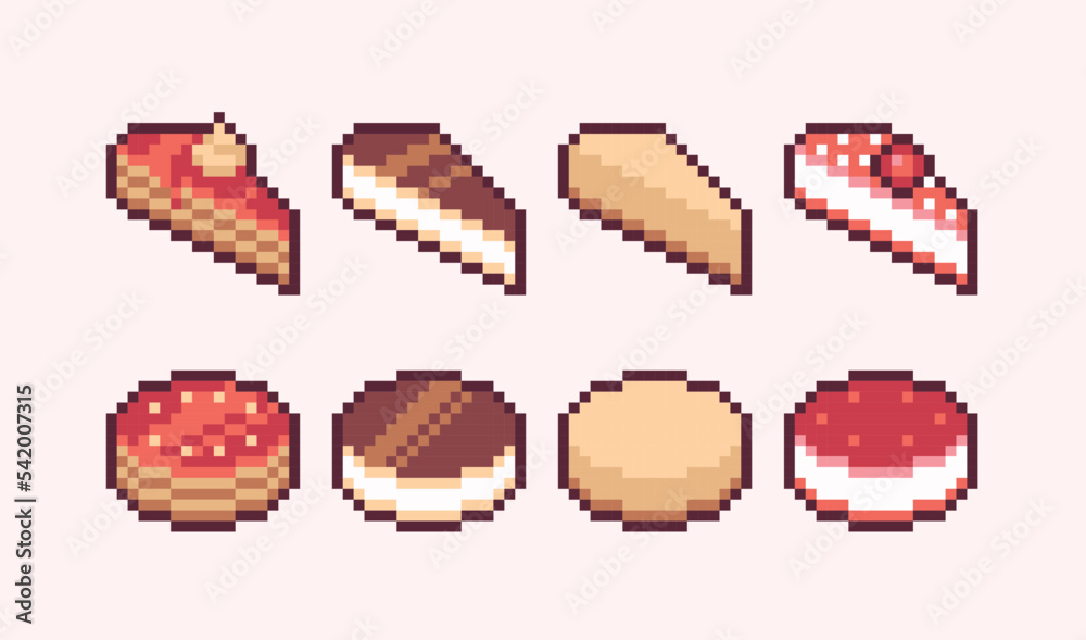 Cheesecake, cake and pie pixel art set. Dessert and pastry collection ...