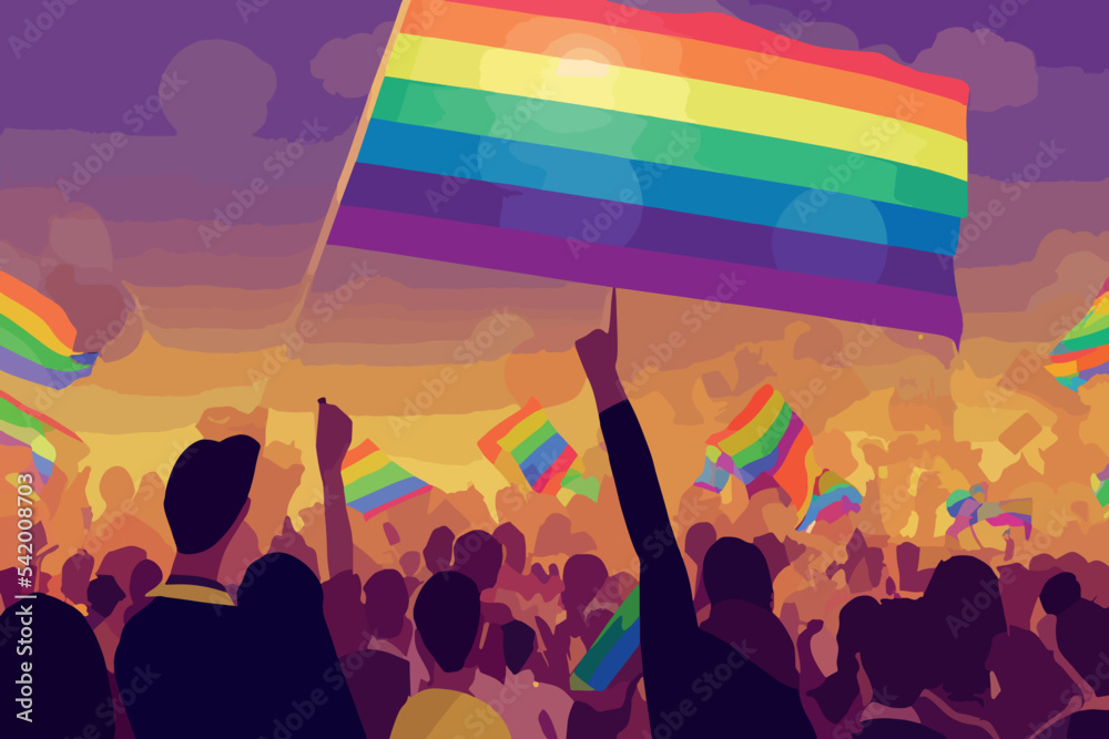 Lgbtq+ pride and tolerance people, parade, rainbow flags Stock Vector ...