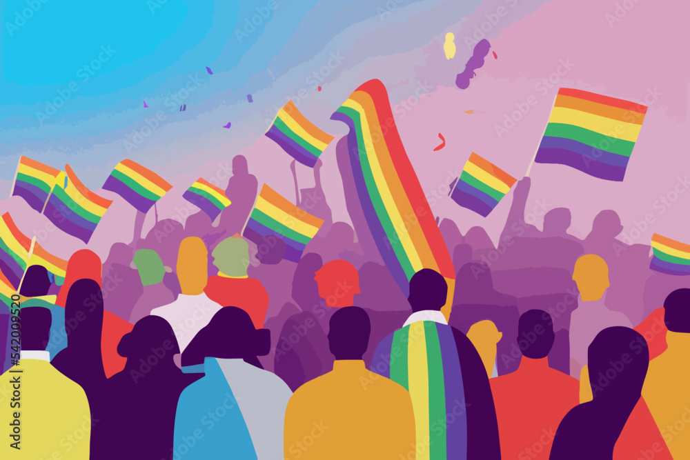 People expressing tolerance for lgbtq+ pride, rainbow parade, flags ...