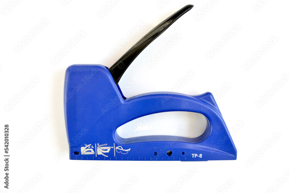stapler isolated on white background blue Iron construction stapler on ...