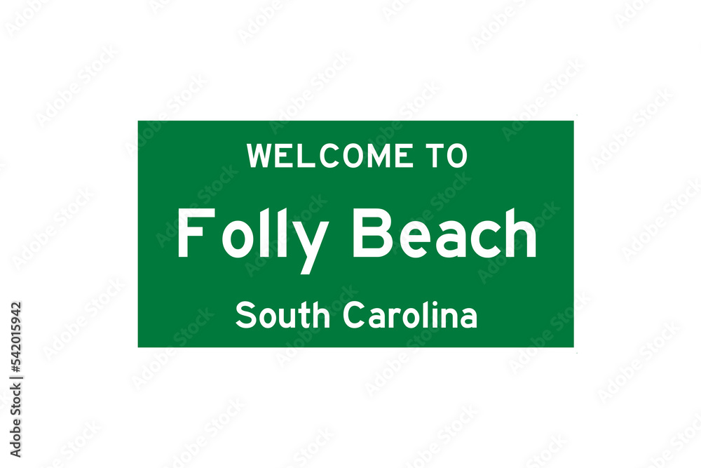 Folly Beach, South Carolina, USA. City limit sign on transparent ...