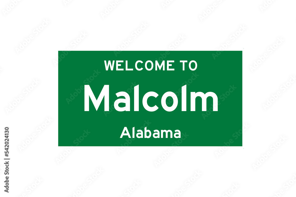 Malcolm, Alabama, USA. City limit sign on transparent background. Stock ...