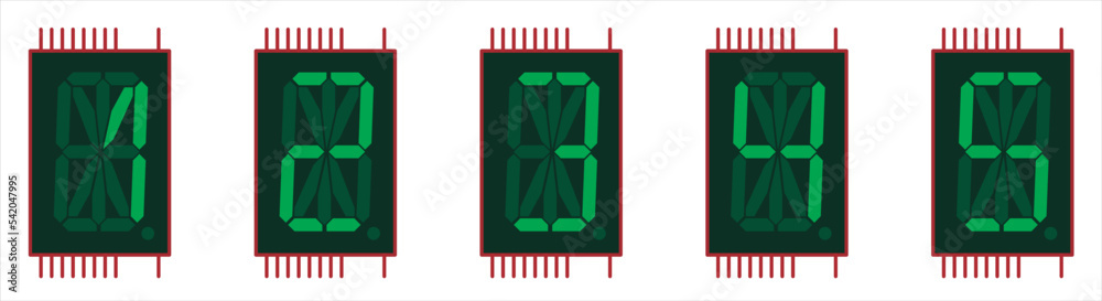Vector image of a single-digit sixteen-segment liquid crystal indicator ...