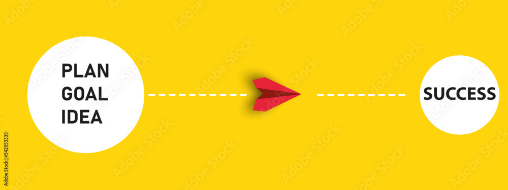 Plan, idea and goal, red airplane flying to success. business ...