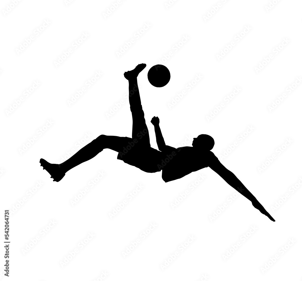 Soccer player kick the ball in scissor moves vector silhouette ...