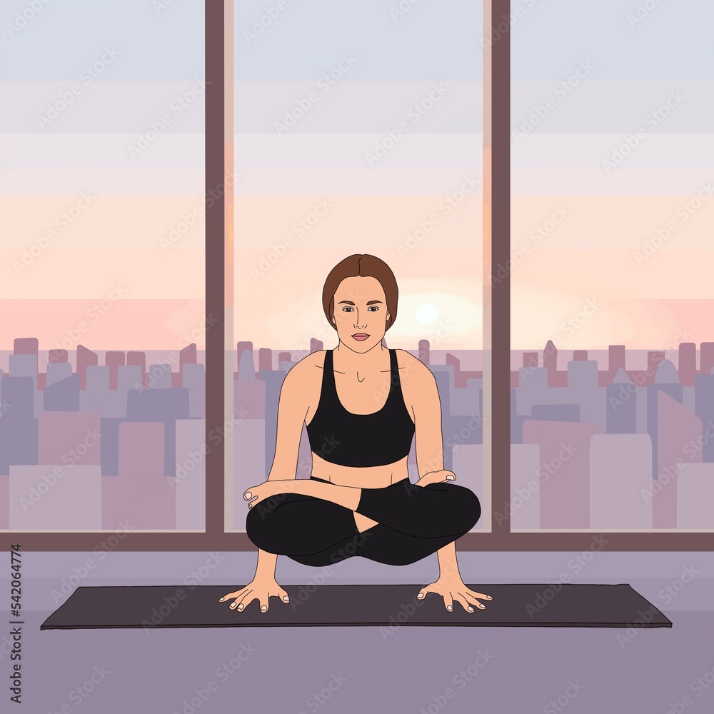 Scale Pose / Tolasana. Handstand person, woman practicing yoga at home ...