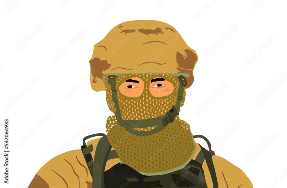 Sand desert camouflage army soldier with rifle, helmet, full equipment ...