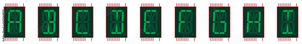 Vector image of a single-digit sixteen-segment liquid crystal indicator ...