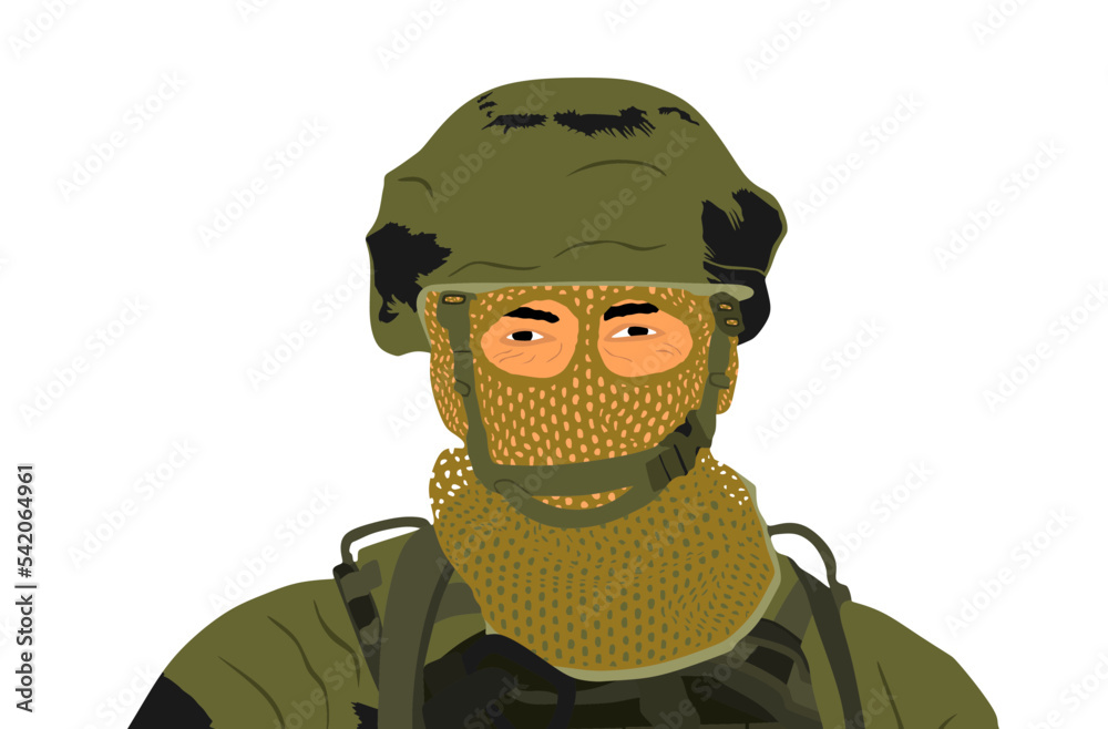 Green uniform camouflage army soldier with mask and helmet on duty ...