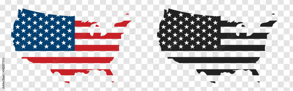 USA flag in map shape on transparent background. Vector illustration ...