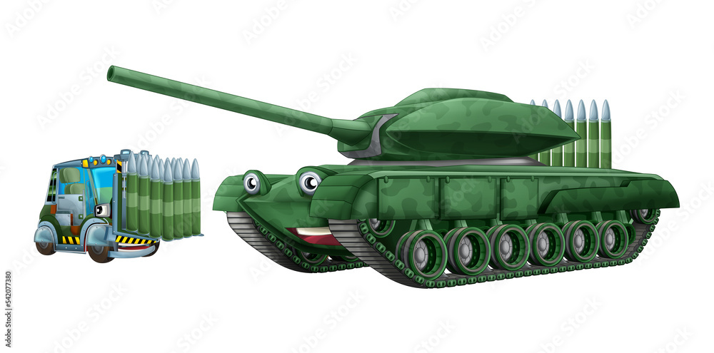 cartoon happy and funny heavy military tank isolated Stock Illustration ...