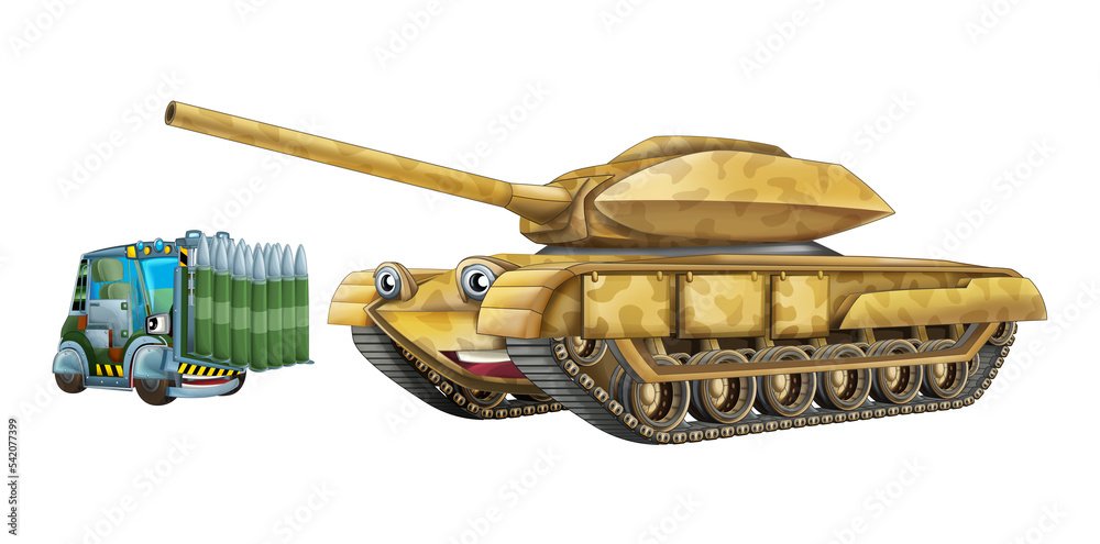 cartoon happy and funny heavy military tank isolated Stock Illustration ...