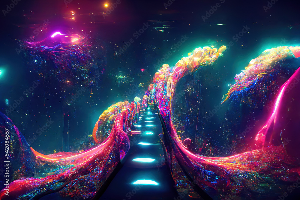 Spectacular surreal reality concept of cosmic space portal with pathway ...