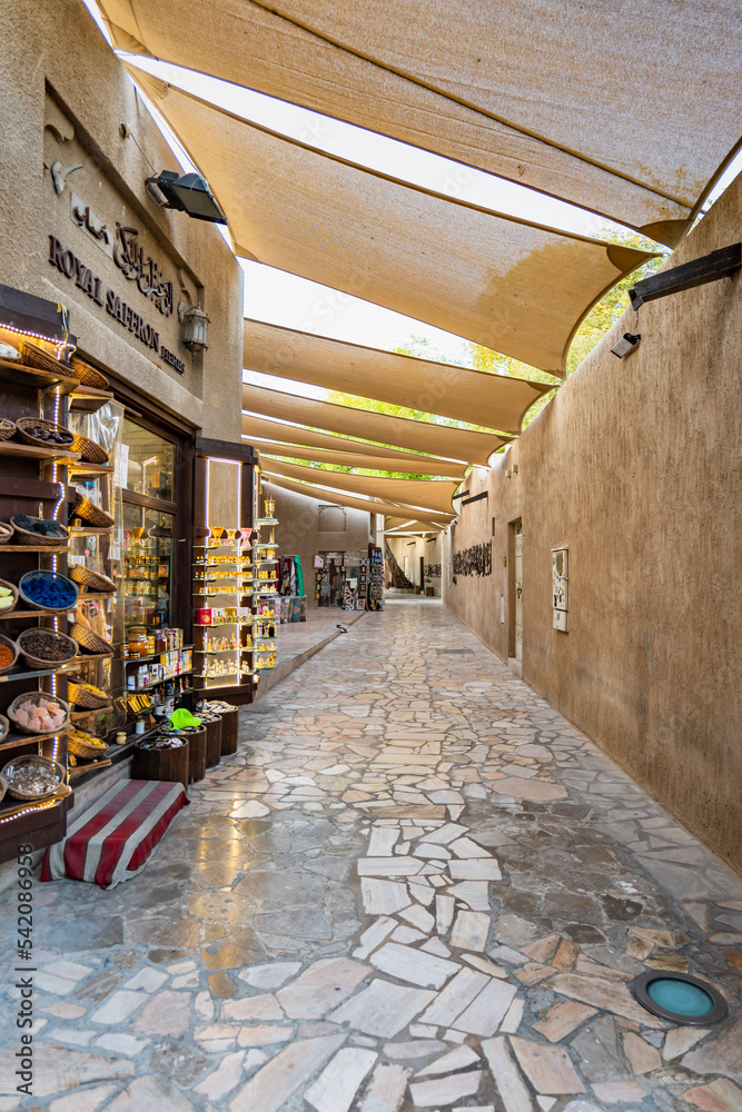 Dubai, UAE - October 2022: Al Seef Dubai street view. Al Seef is a ...