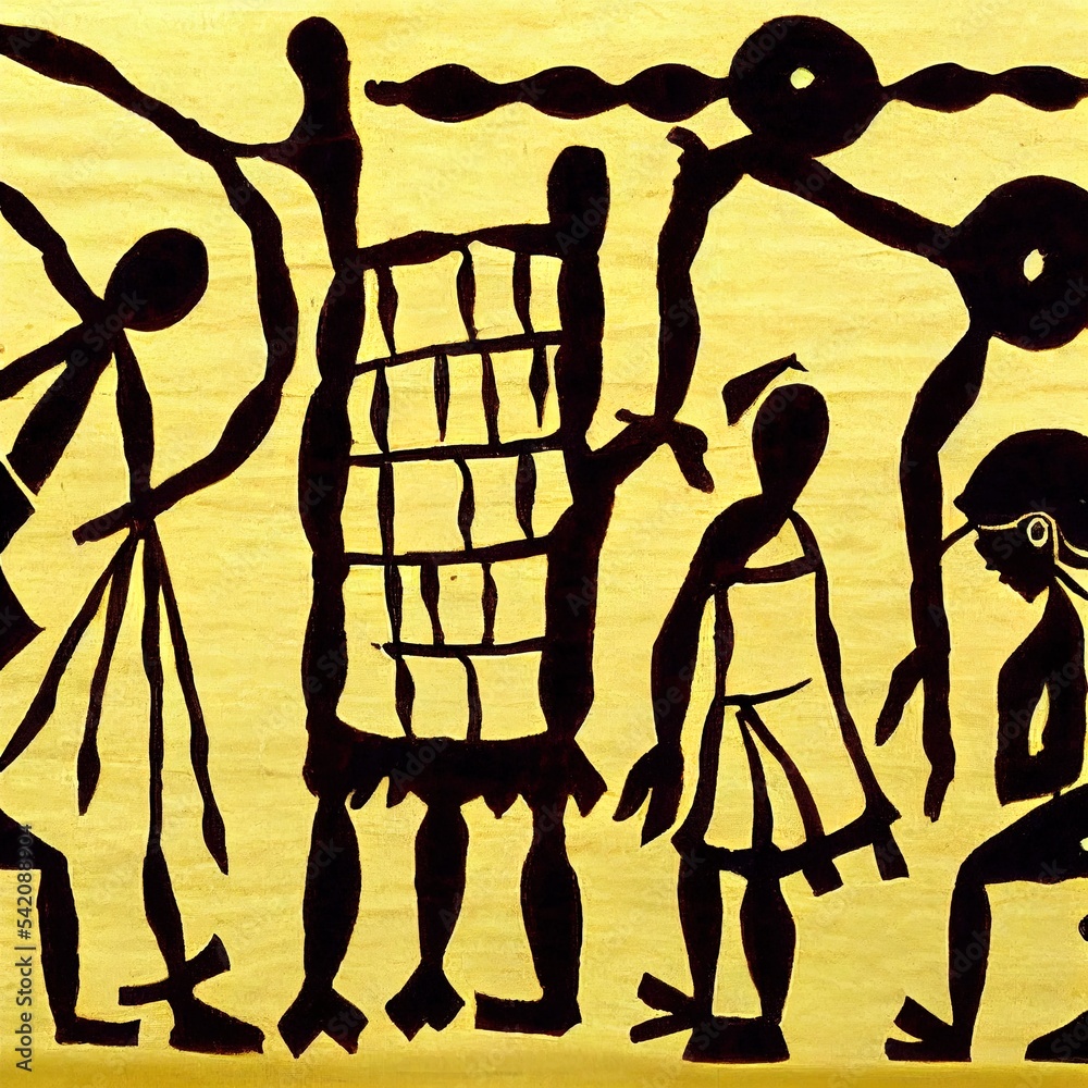 Warli painting hand drawn traditional the ancient tribal art India ...