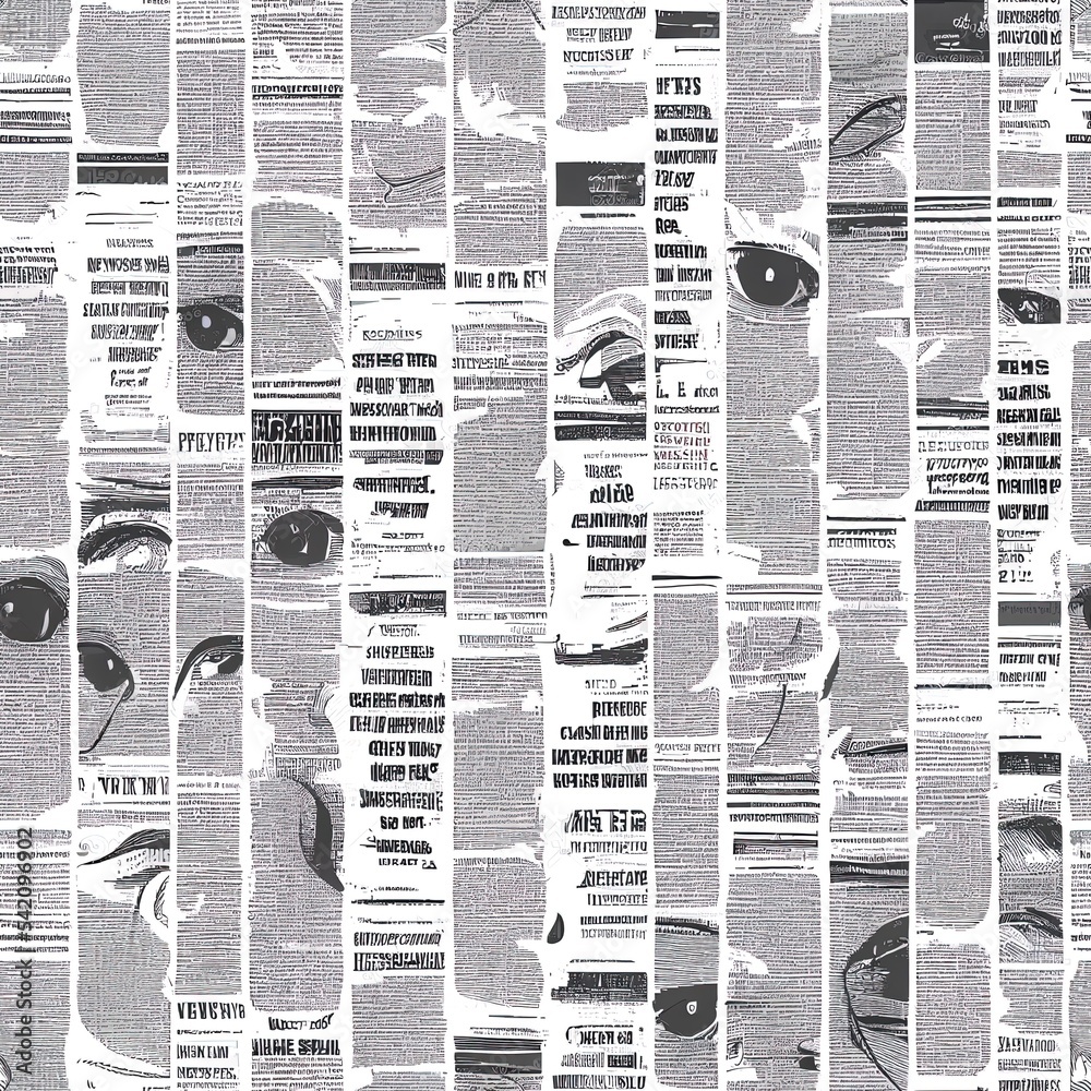 Abstract seamless pattern with newspaper headlines, human eyes ...