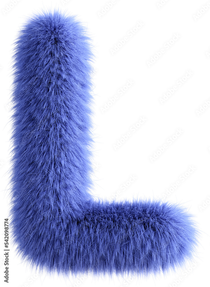 Blue 3D Fluffy Letter L. 3d render illustration isolated on transparent ...