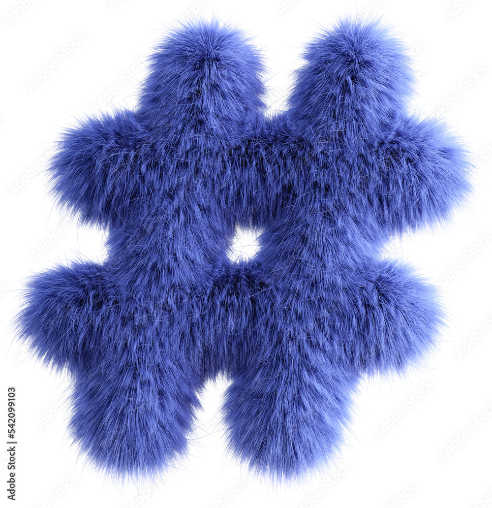 Blue 3D Fluffy Symbol Hash. 3d render illustration isolated on ...