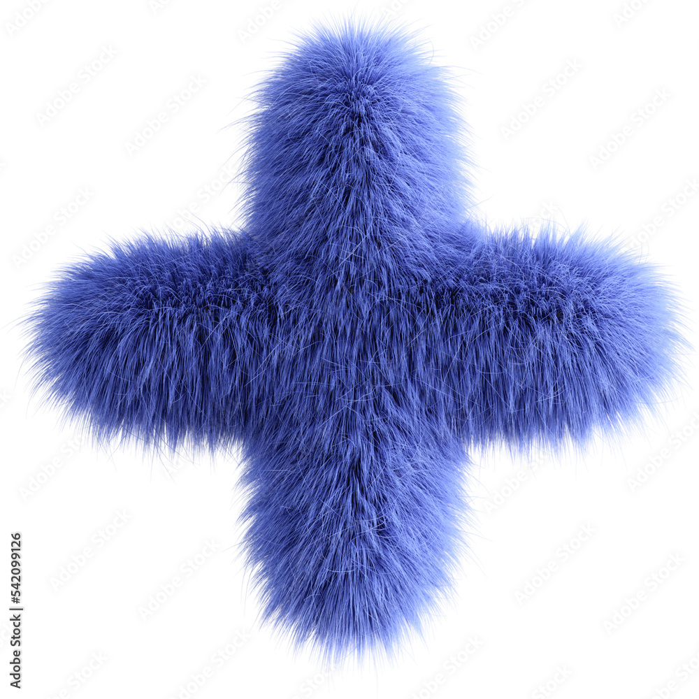 Blue 3D Fluffy Symbol Plus. 3d render illustration isolated on ...