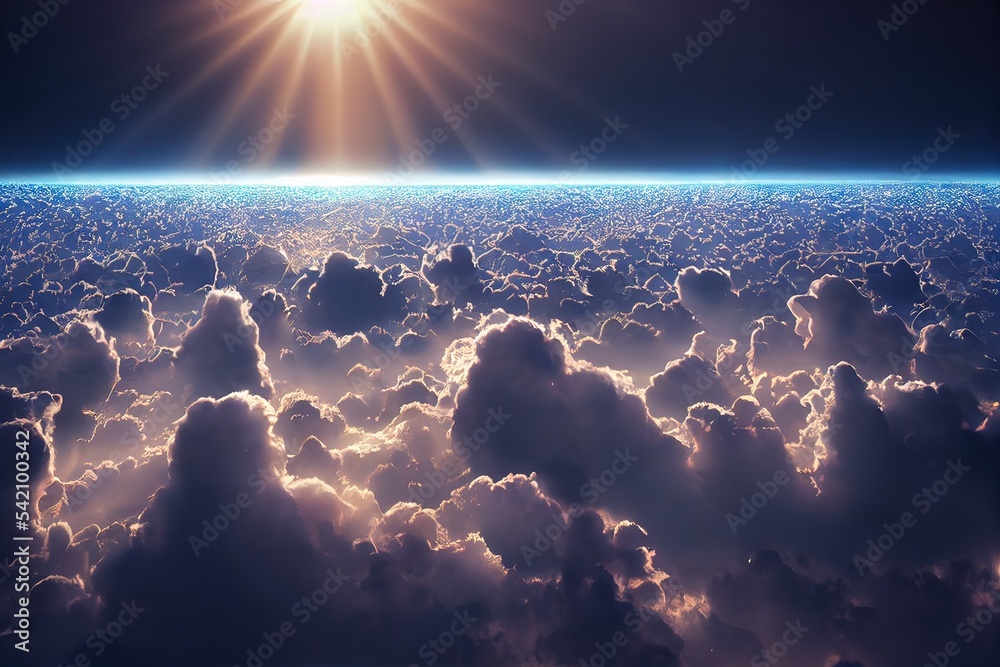 3D rendered computer generated image of heaven. Heavenly light above ...