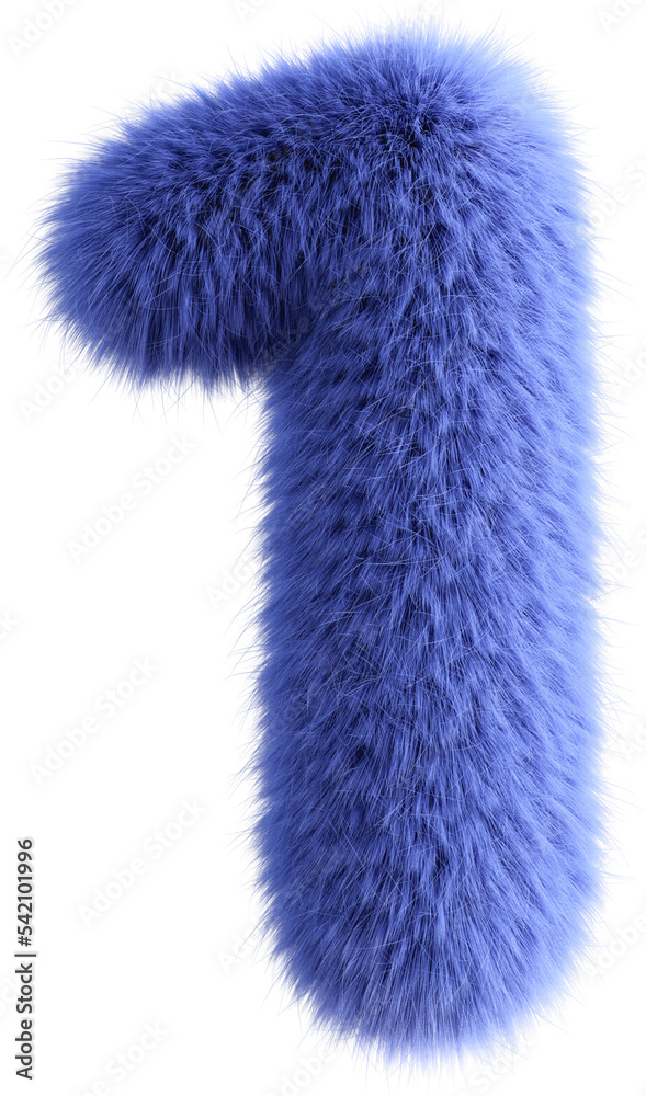 Blue 3D Fluffy Number One. 3d render illustration isolated on ...