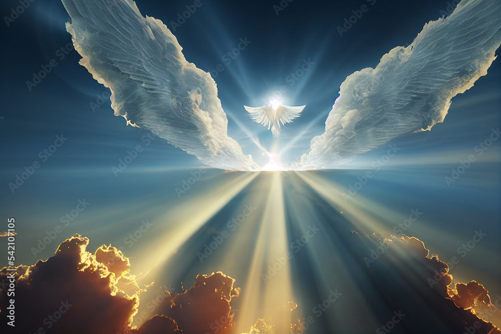 Angel spirit with long wings in heaven. Generative AI Stock ...