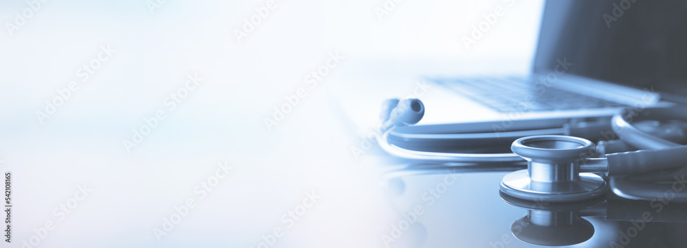healthcare and medicine background. Medical stethoscope and laptop ...
