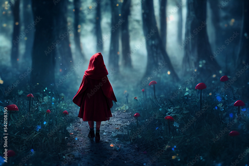 Little Red Riding Hood in the forest Stock Illustration | Adobe Stock