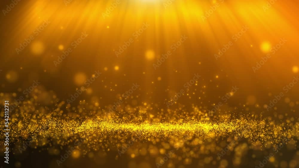 Seamless loop, Glitter yellow gold particles stage and light shine abstract background ...