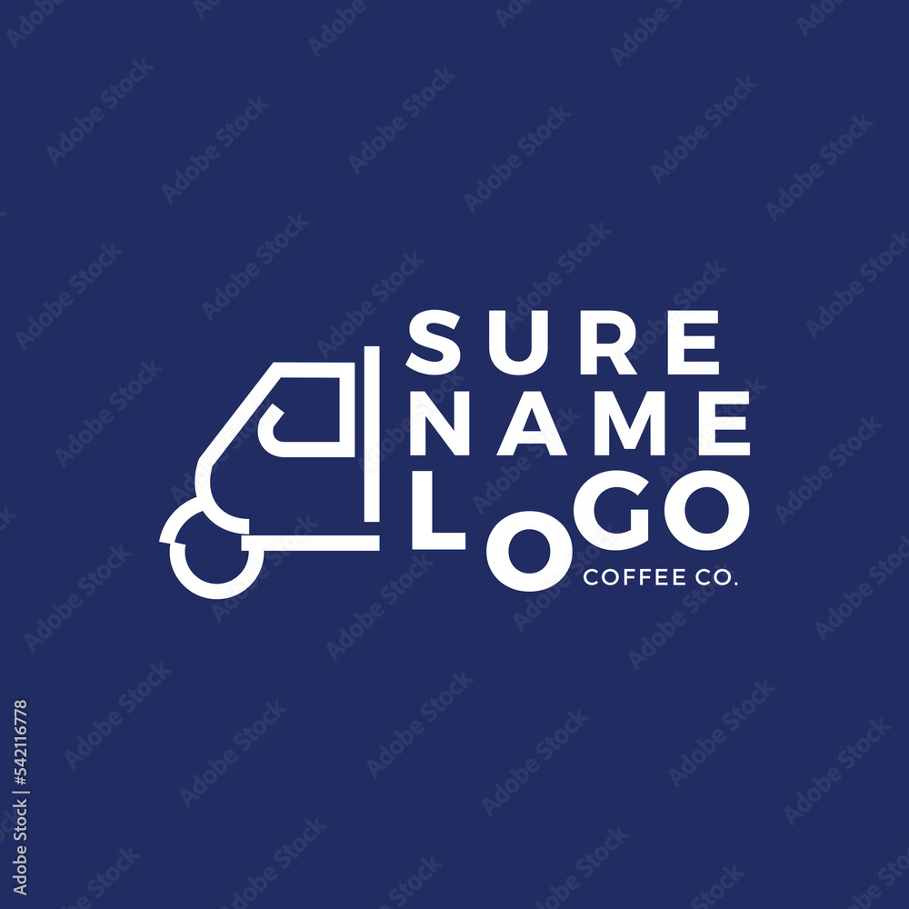 tuk tuk vehicle coffee beach logo with palm illustration custom logo ...