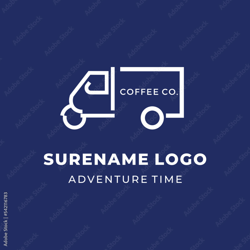 tuk tuk vehicle coffee beach logo with palm illustration custom logo ...