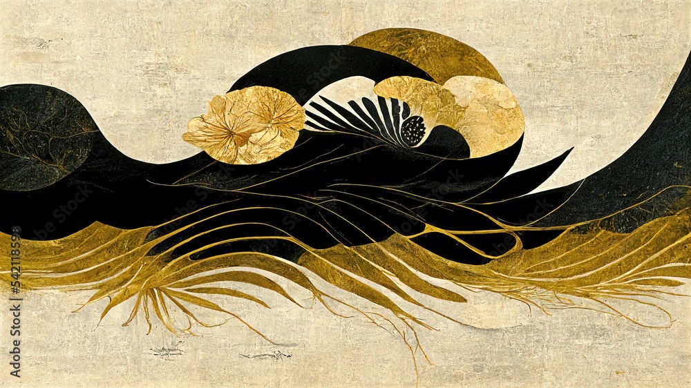 Black and gold orthodox folding screen. Traditional Japanese-style ...