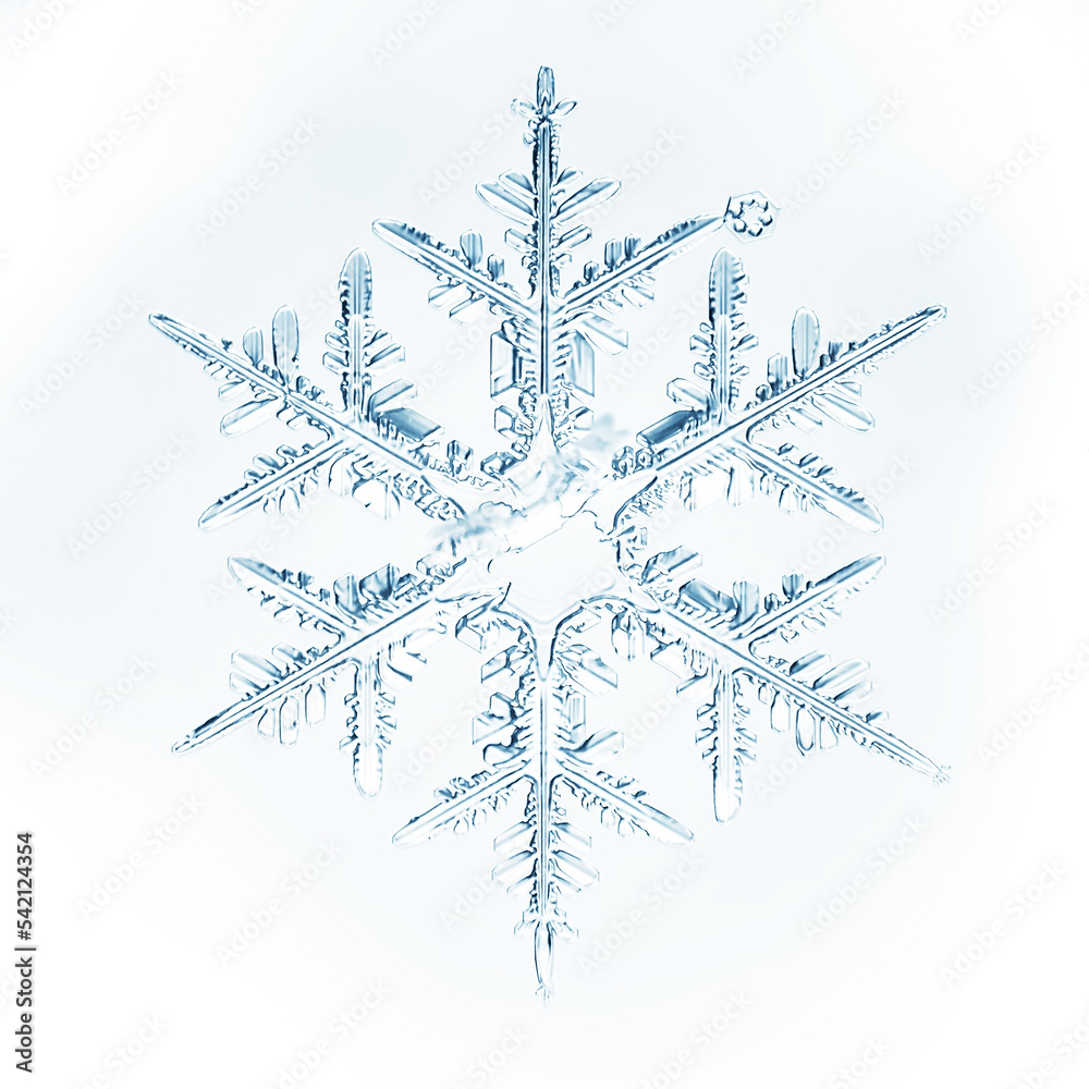 snowflake isolated white background, abstract transparent crystal ...