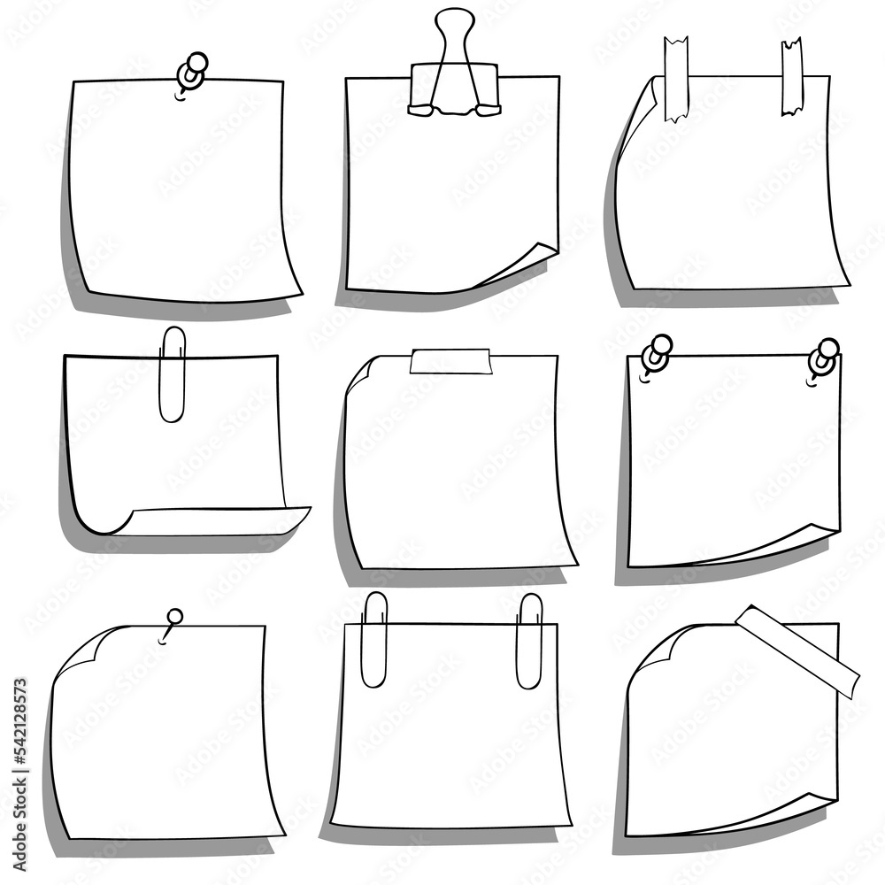 Collection of various note papers. Hand drawn doodle notepaper for ...