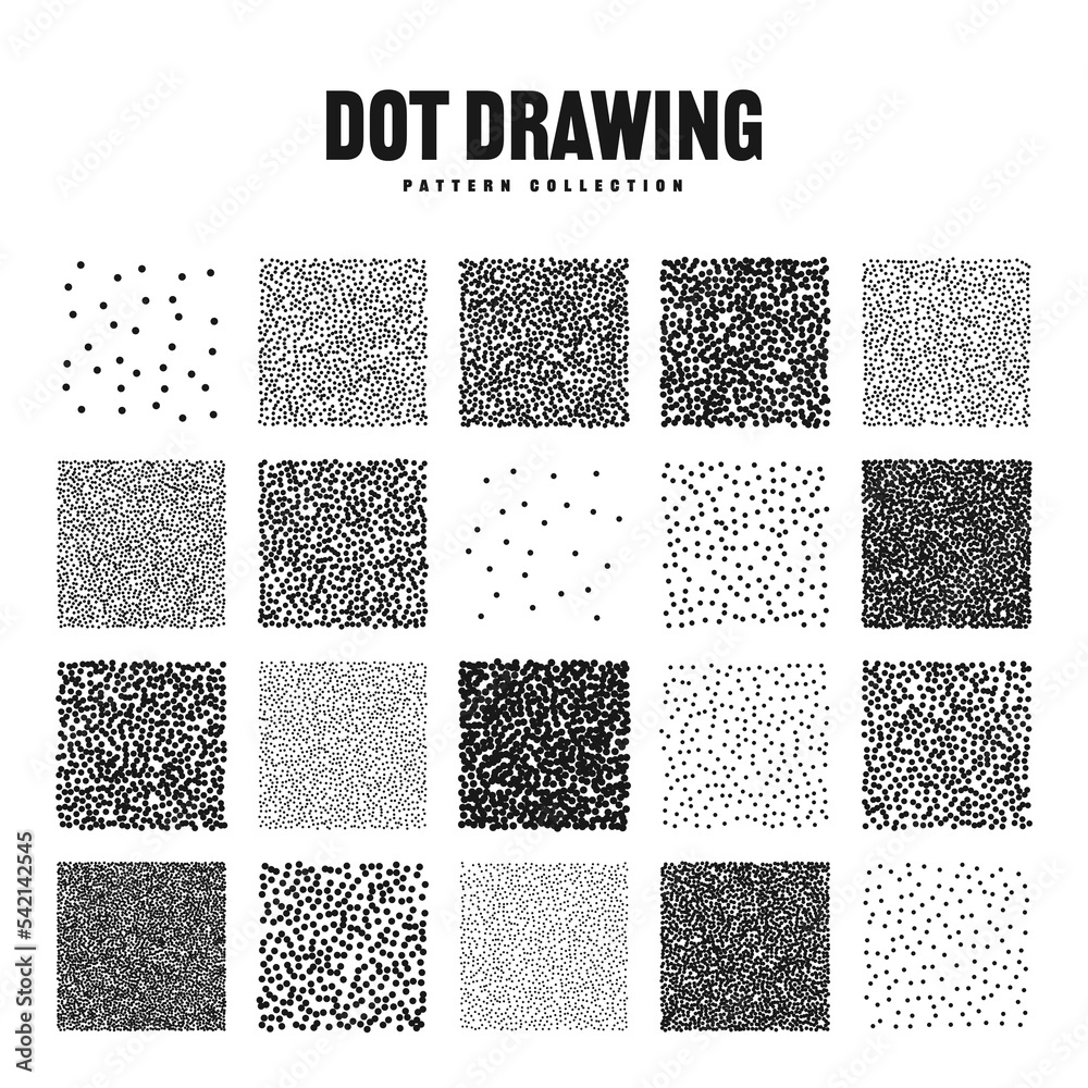 Square shaped dotted objects, stipple elements. Stippling, dotwork ...