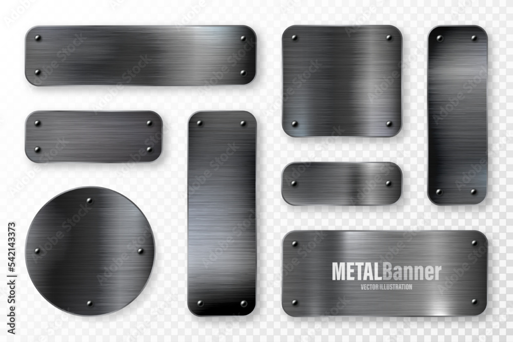 Realistic black metal banners collection. Brushed steel or aluminium ...