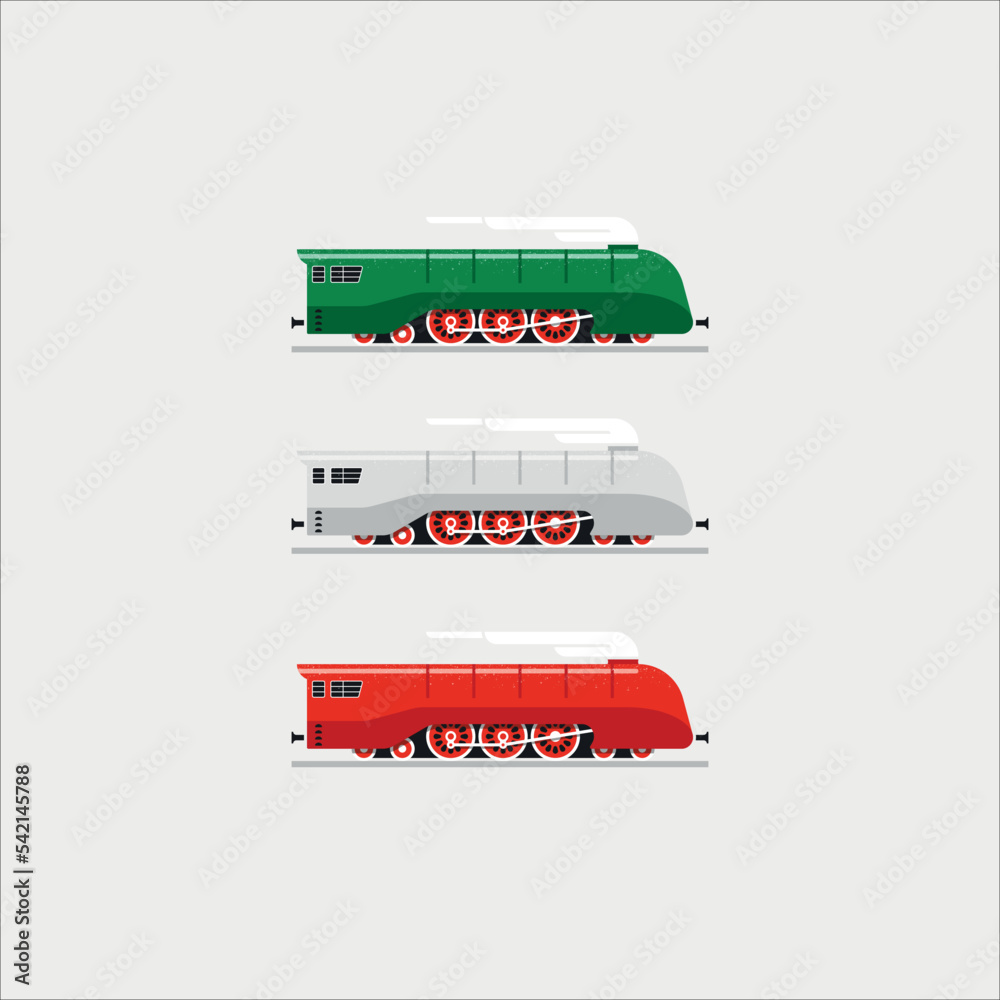 Streamlined Steam Locomotives. Side view. Vector illustration Stock ...