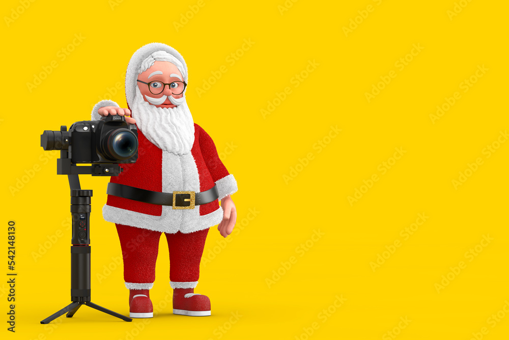 Cartoon Cheerful Santa Claus Granpa with DSLR or Video Camera Gimbal ...