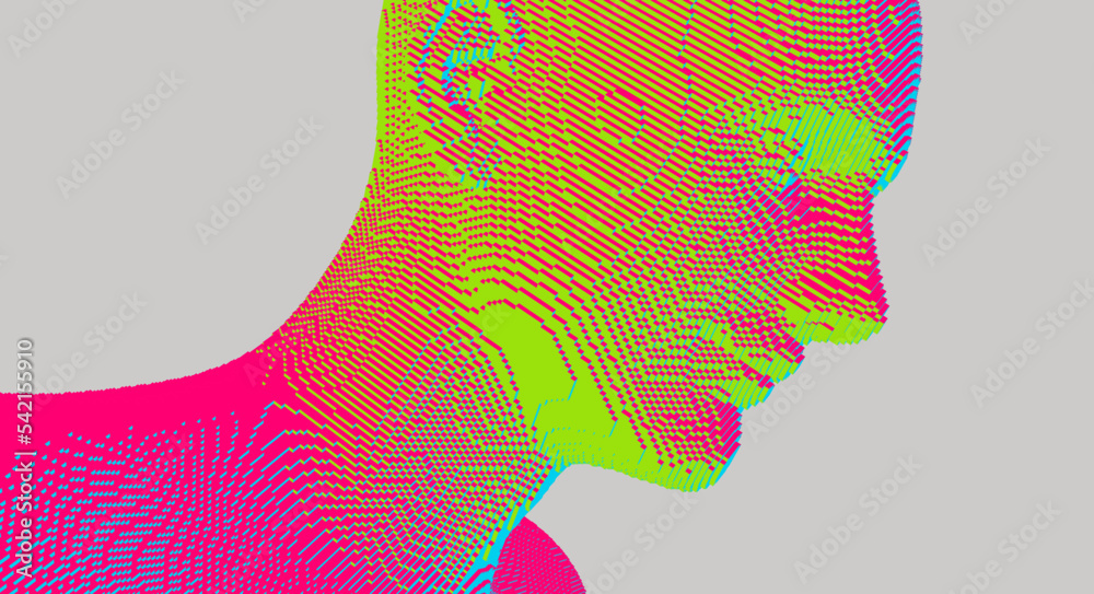 Abstract digital human head constructing from cubes. Minimalistic ...