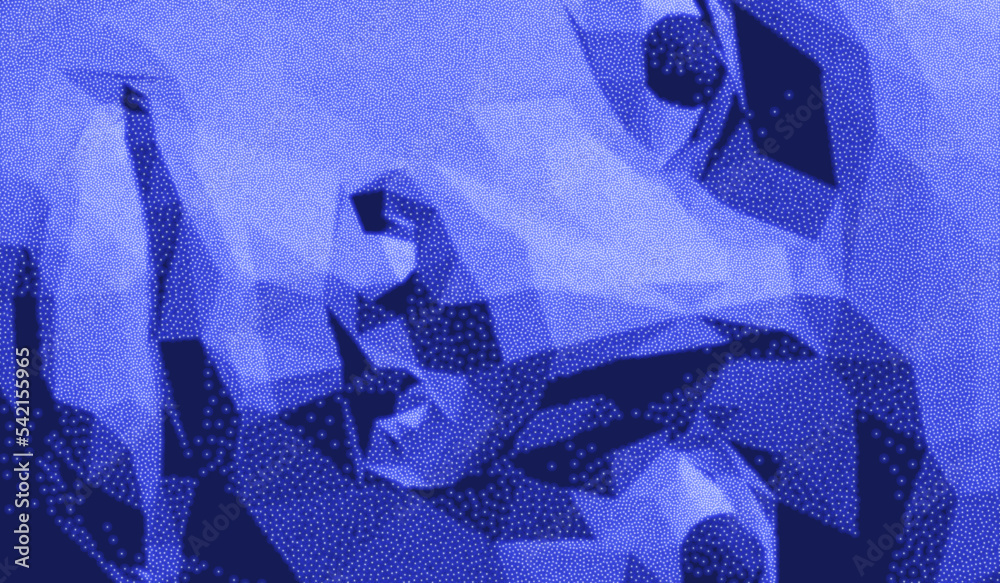 Illustration of an man's face created from small particle. Pixel art ...