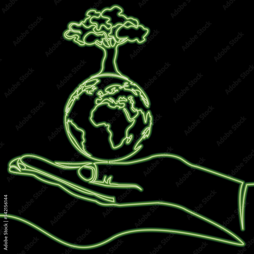 Continuous line drawing Hands holding planet Earth Caring for ...