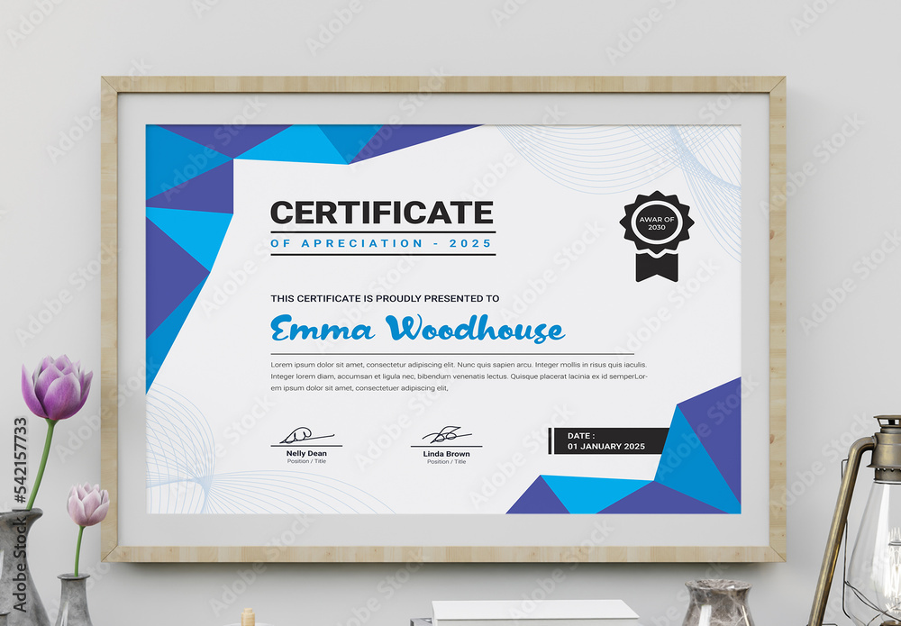Certificate of Achievement Layout with Blue Border Stock Template ...