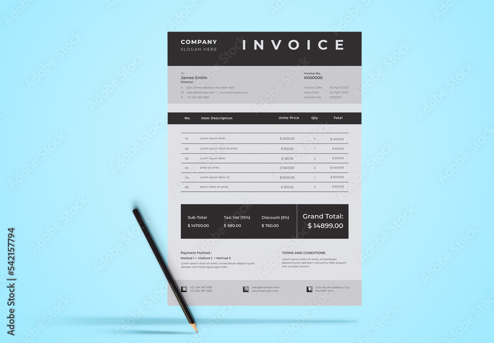 Modelo de Printable Invoice Layout do Stock | Adobe Stock