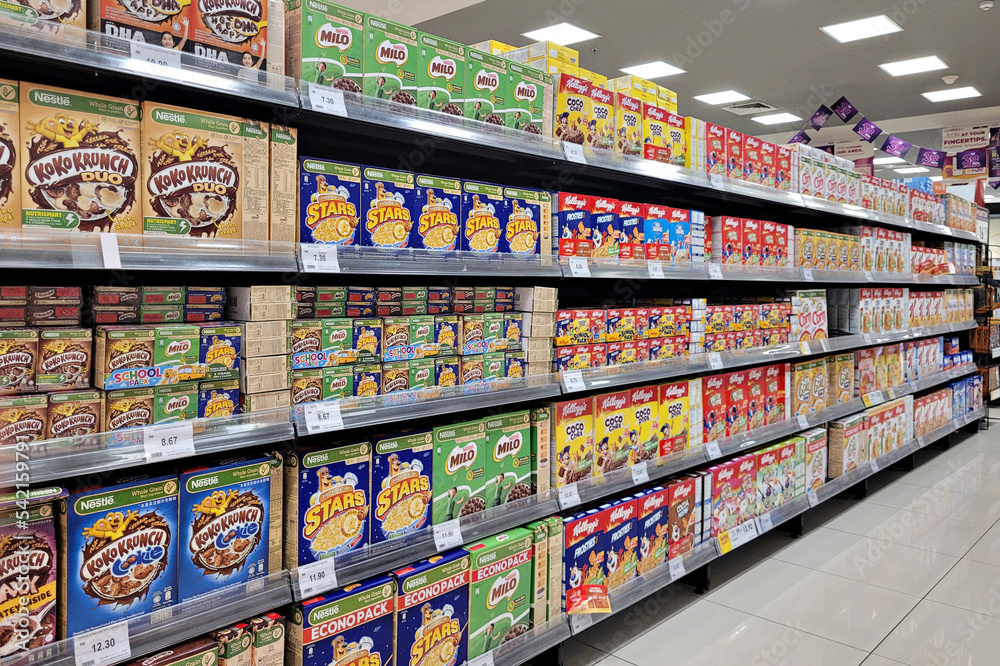 Penang, Malaysia - 21 OCT 2022: Various brand of breakfast cereals on ...